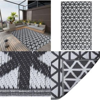 vidaXL Outdoor-Teppich ARAKIL Schwarz 140x200 cm PP - Außenbereich Dekoration - Terrasse Teppich - Balkon Teppich - Garten Teppich - Pool Bereich Deko
