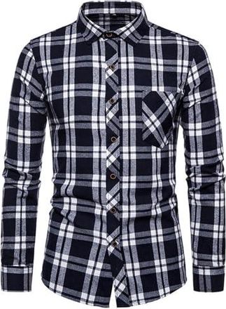 Generic Chemise de bûcheron à carreaux pour homme, coupe classique, à manches longues, en flanelle, à carreaux, style décontracté, pour affaires, bureau, trav