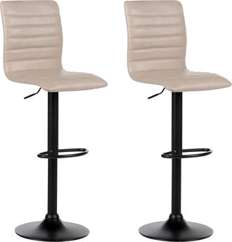Beliani Barhocker 2er Set Kunstleder beige Metallgestell Fu&szlig;st&uuml;tze schwarz Lucerne II