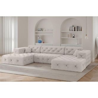 Fun M&ouml;bel Wohnlandschaft Sofa U-Form CHANTAL in Stoff Moly Creme