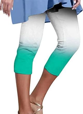 Generic Legging de sport d&eacute;contract&eacute; 3/4 pour femme - Imprim&eacute; taille haute - Pour yoga, entra&icirc;nement, Vert, XXL
