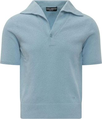 Dolce & Gabbana Homme, Pulls, Bleu, Taille: M Polo Tricot Col &agrave; Revers