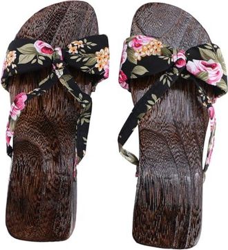 IFUNDOM Sabots Bois Japonais &Eacute;l&eacute;gants Sandales Plates &Eacute;t&eacute; Femme Confortables Antid&eacute;rapantes Mode Chic