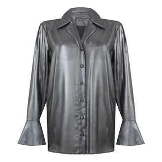 Alberta Ferretti Gl&auml;nzendes Hemd mit elegantem Kragen - - Blouses & Shirts - Damen - Grau - S