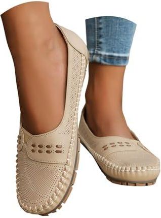 Generic Mocassins pour femmes, mocassins et mocassins orthopédiques décontractés à enfiler en cuir compensé confortables - Chaussures basses en cuir - Platefo