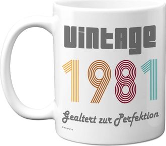 Stuff4 44. Geburtstagsgeschenke - Vintage 1981 Gealtert zur Perfektion Tasse - Geburtstag Retro Tasse für Männer und Frauen, 325 ml Premium-Keramiktasse, Spü