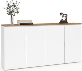 IDMarket Buffet 160 cm TOBY 4 portes blanc et plateau bois