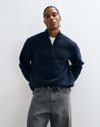 Wrangler sweat-shirt en m&eacute;lange de laine &agrave; zip 1/4 bleu