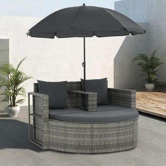 vidaXL vidaXL Gartenbett mit Sonnenschirm Grau Poly Rattan