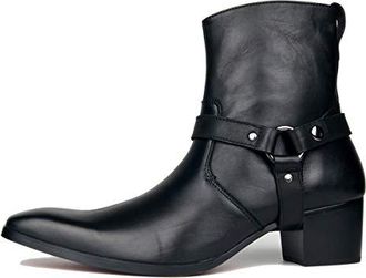 Generic Le Nouveau Hommes Bottines Hommes Haut 5 cm Talon Harnais Bottes Vacances f&ecirc;te Club Spectacle for Les Affaires v&eacute;ritable Cuir Pur(43 EU)