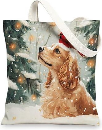 Generic Sac fourre-tout en toile pour le shopping 33 x 38 cm, sac fourre-tout r&eacute;utilisable en tissu &agrave; bandouli&egrave;re pour femme, peinture danimaux domestiques, d