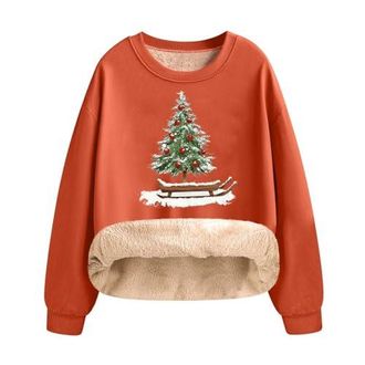 Generic Pull à capuche doublé en polaire pour femme, motif imprimé, pull de Noël, manteau chaud dhiver à manches longues, Style 01_ Orange, 3XL