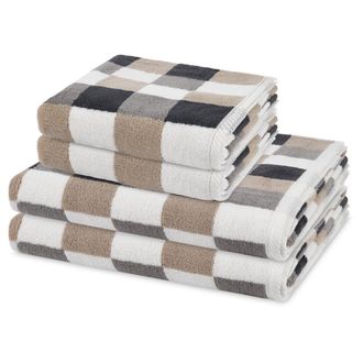 ROSS 4er Set Cashmere Feeling Karo Handt&uuml;cher & Duscht&uuml;cher - Garngef&auml;rbter Walkfrottee 500 g/m&sup2; - Flauschig weich, saugstark & pflegeleicht - modischen Fa