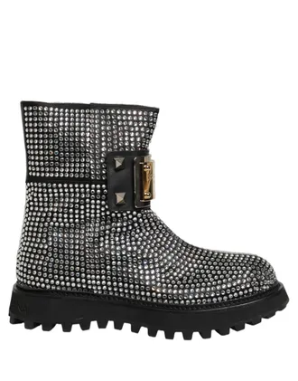 Dolce & Gabbana Mens Black Crystal Embellished Short Boots Shoes Leather