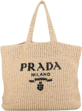 Prada Sac cabas en raphia Pre-owned - Femme - Pre-owned - Beige - Taille: ONE Size
