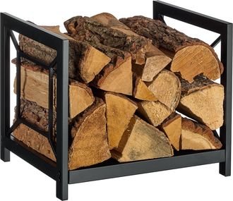 Relaxdays Kaminholzregal, Metall, modern, HBT: 36x43x35,5 cm, Brennholzregal Feuerholz, Stapelholz & Brennholz, schwarz