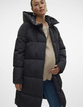 Vero Moda Mamalicious Stella manteau long de grossesse &agrave; col montant noir
