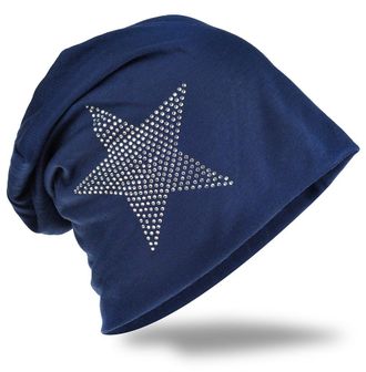 Miobo Jersey Slouch Beanie Long M&uuml;tze Stern mit Strass Stern Applikation,Dunkelblau