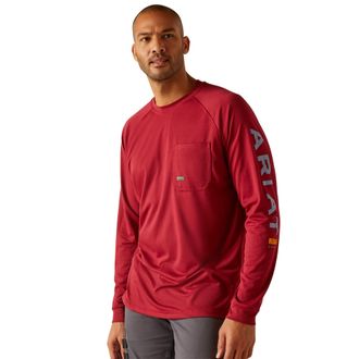 Ariat Mens Rebar Heat Fighter T-Shirt Long Sleeve in Tibetan Red Infinity Heather, Size X-Small, by Ariat