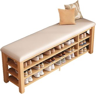 Generic Massivholzschuh Rack für Eingangsbank Aufbewahrung mit Kissen kleine Eingangsbank Sitz Mudroom Flur Schrank Organizer weiß 100cm