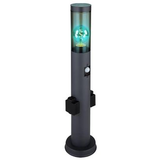 Globo Lighting Sockelleuchte mit Bewegungsmelder Außenleuchte mit Steckdosen Stehlampe Außen, dimmbar App-Steuerung, 1x Smart RGB LED 10W 806Lm, DxH 7,6x60 cm