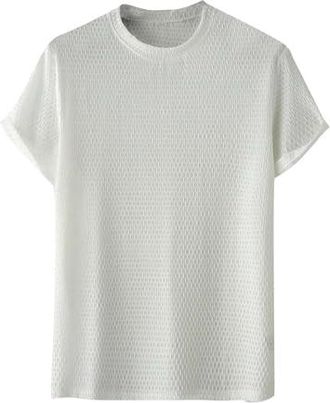 Generic T-shirt de sport ample à manches courtes et col rond pour homme, blanc, XXL