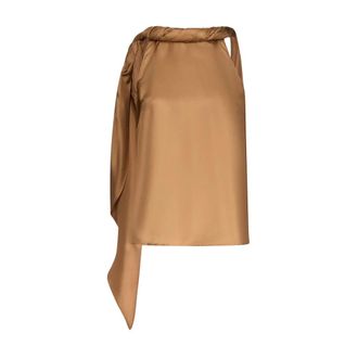 Loulou Studio Femme, Blouses et Chemises, Brun, Taille: 38 FR Wilma Twisted Collar Top