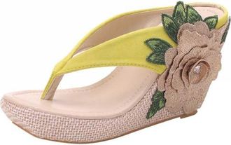 Generic Tongs compensées pour femme - Tongs compensées pour femme - Espadrilles brodées - Motif floral - Antidérapantes - Confortables - Léger - Plateau pour 