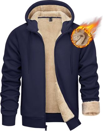 KEFITEVD Winter Jacke Herren Fleece Warm Sherpa Jacke mit Rei&szlig;verschluss Stretch Atmungsaktiv Sweatjacke mit Taschen Freizeit Winddicht Fleecejacke Herbst Dunk