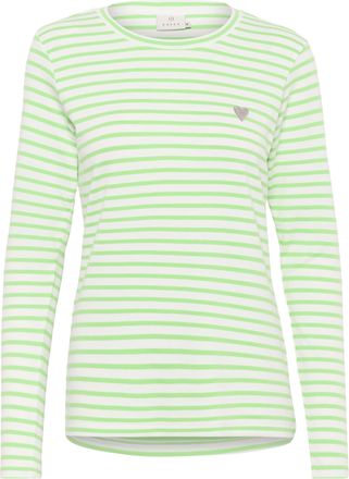 Kaffe Langarm-Shirt Liddy Damen T-Shirt Langarm Rundhals Gestreiftes Bluse mit Herzstickerei Chalk/Green- Grey Heart XL