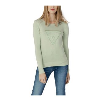 Guess Lang&auml;rmliger Strickpullover Kristall Dreieckslogo - - Knitwear - Damen - Gr&uuml;n - S