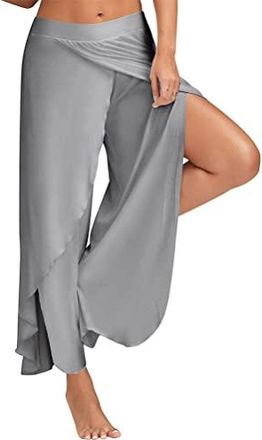 Onsoyours Pantalon de Yoga à Fente Haute pour Femmes Eté Pantalon dentraînement Léger à la Mode Ample Pantalon Palazzo décontracté à Superposition Fluide A Gris