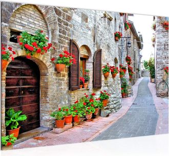 Runa Art Bild Blumen Toskana Modern Wandbilder Wohnzimmer 1 Teilig - Made In Germany - Italienische Gasse Ziegel Flur 607715c
