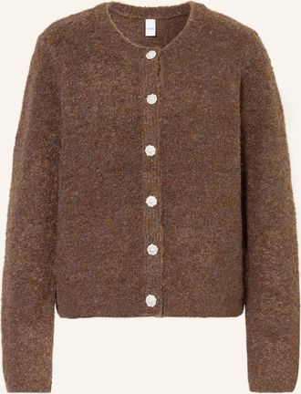 Y.A.S. Strickjacke Aus Boucl&eacute; Mit Schmucksteinen braun