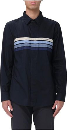 A|X Armani Exchange Chemise Casual Basique en Coton Popeline - Homme - Chemises - Bleu - Taille: S