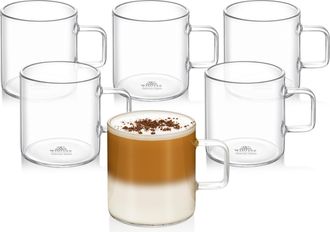 Wilmax England Wilmax | Teegläser & Kaffeegläser mit Henkel | 6er-Set | 200 ml |Gläser für Heiß- und Kaltgetränke | Kaffeebecher | Glühweingläser | Saftgläser | Wass