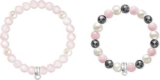 Thomas Sabo Damen Charm-Armband Rosenquarz Süßwasserzuchtperle 925 Sterling Silber X0222-469-9 & Damen Charm-Armband Charm Club 925 Sterling Silber X0188-581-7-L