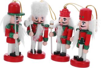 Valiclud 4stücke Teilige Nussknacker-Ornament Holz Traditionelle Weihnachtsdeko Als Hängefigur Kleiner Nussknacker- Für Tisch Und Baumdekoration