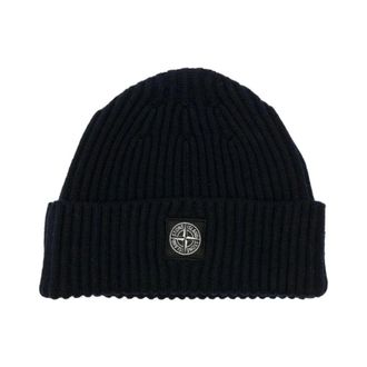 Stone Island unisex, Accessoires, Bleu, Taille: ONE Size Ribbed Wool Beanie