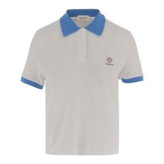 Versace Besticktes Baumwoll-Polohemd - - Tops - Damen - Wei&szlig; - M