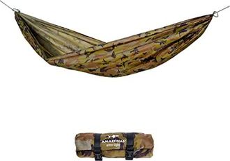 Amazonas Sandals Ultra-Light Hängemattenset Travel Set Camouflage große Leichthängematte inkl. Seil und Haken 450g 275x140cm Packmaß 21,5 x 7,5 cm bis 120kg