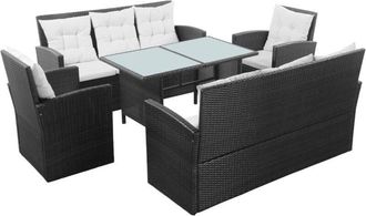 vidaXL Vidaxl - Salon de jardin 5 pcs avec coussins R&eacute;sine tress&eacute;e Noir