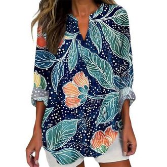 Generic Chemisier Femmes Coton Et Lin Chic Et Elegant Casual Chemisiers Et Blouses Ete Manche Longues Col V L&acirc;che Tops L&eacute;g&egrave;re Respirant Tuniques Mode Coton Et