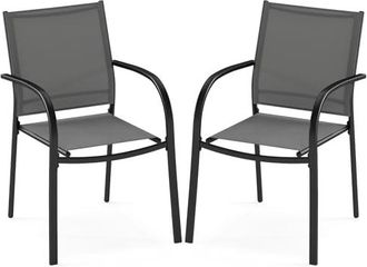 Costway GOPLUS Lot de 2/4 Chaises de Jardin Ext&eacute;rieur en M&eacute;tal et Textil&egrave;ne Respirant, Fauteuil de Jardin Empilable et Anti-d&eacute;rapant avec Accoudoirs et Dossie