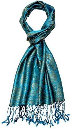 Lorenzo Cana Lorenzo Cana &Eacute;charpe en soie, pour homme, 100 % soie tiss&eacute;e, &eacute;l&eacute;gant motif de cachemire ton sur ton, Turquoise/dor&eacute;., Taille Unique