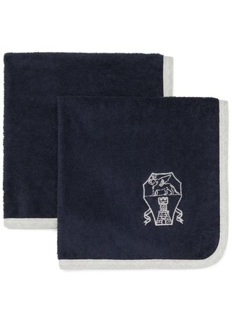 Brunello Cucinelli lot de deux serviettes en coton &agrave; broderies - Bleu
