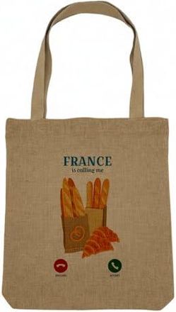 Fabulous Sac Shopping Tote Bag Aspect Lin - France Is Calling Me Baguette Croissant Clich&eacute; - Sac de Courses Toile Epaisse 360g Beige Naturel Cabas Port&eacute; Epaule