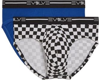 Evolve Cotton Stretch No Show Brief Underwear Multipack Slips, Bleu Lapis/Carreaux/Noir/Blanc, S (Lot de 2) Homme