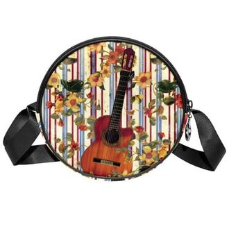 Generic Sac &agrave; bandouli&egrave;re circulaire pour femme, sac &agrave; bandouli&egrave;re &agrave; rayures et fleurs, petit sac &agrave; bandouli&egrave;re avec fermeture &eacute;clair, bretelles r&eacute;glables, sa