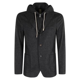 Eleventy Homme, Vestes, Noir, Taille: 2XL Veste à bouton unique couleur sucre avec capuche